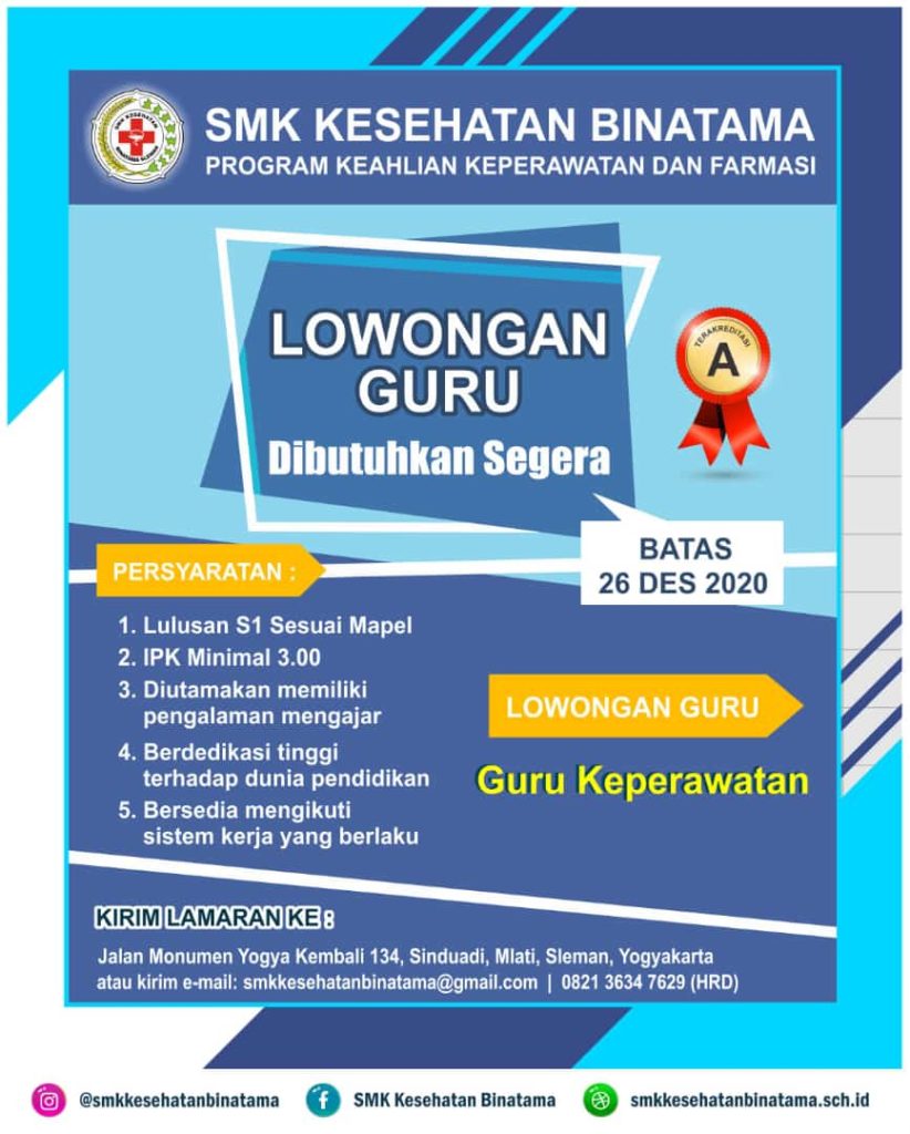 Lowongan Guru SMK Kesehatan Binatama Yogyakarta | Kemahasiswaan Lowongan Guru SMK Kesehatan Binatama Yogyakarta | Kemahasiswaan